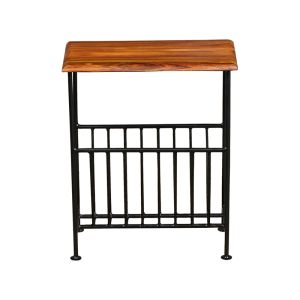 Ganga Iron Magazine Rack - Sheesham Wood - L20 x W50 x H40 cm - Honey ...
