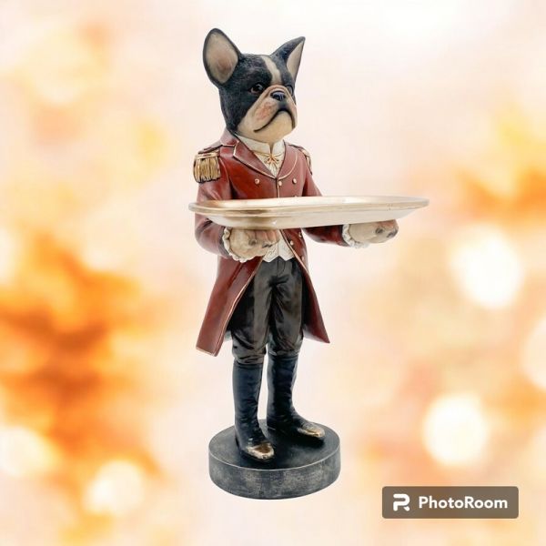 Bulldog Waiter Figurine - L23 x W27 x H50 cm