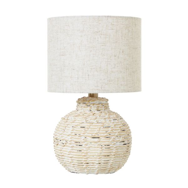 White Wash Small Bulbous Table Lamp with Linen Shade - Wicker - L20 x ...