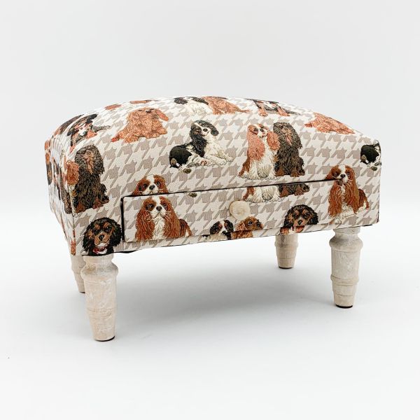 Dog Fabric Footstool with Drawer - L25 x W40 x H25 cm