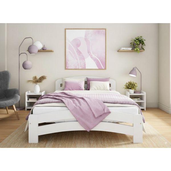 King Size Bed Frame - Wood - L207 x W158 x H80 cm - White