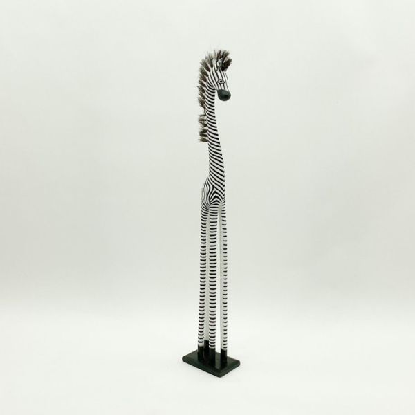 1.2M Hand Carved Zebra Statue - Wood - L15 x W15 x H120 cm