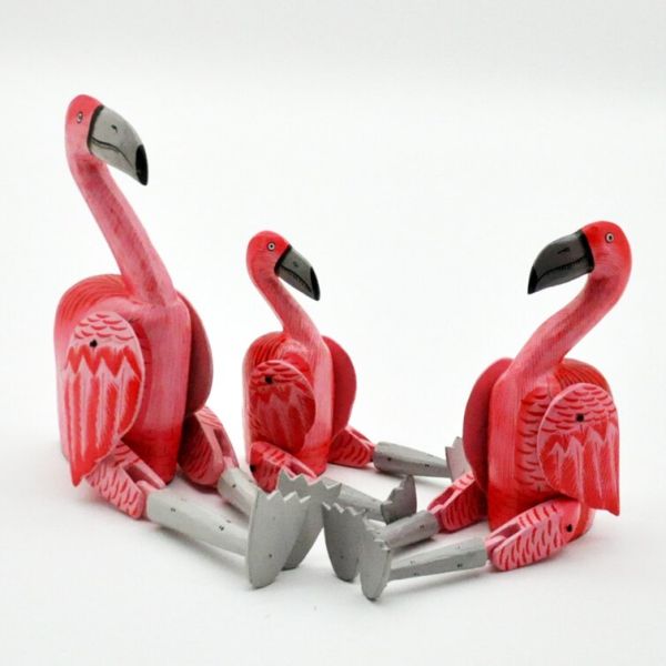 Set of 3 Flamingo Puppets - L13 x W19 x H42 cm